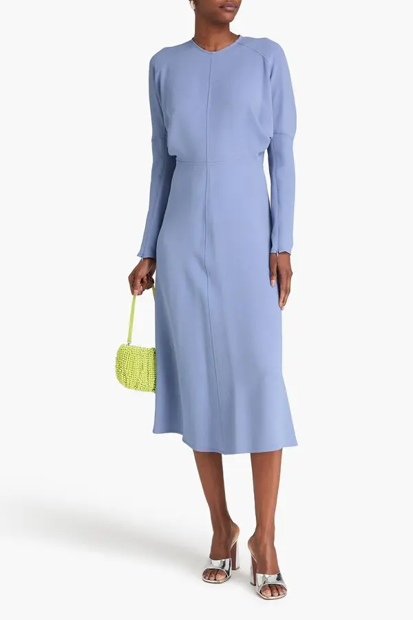 light blue long dresses formal Victoria Beckham Bela Indigo Floral Ruched Silk Midi Dress main image 1