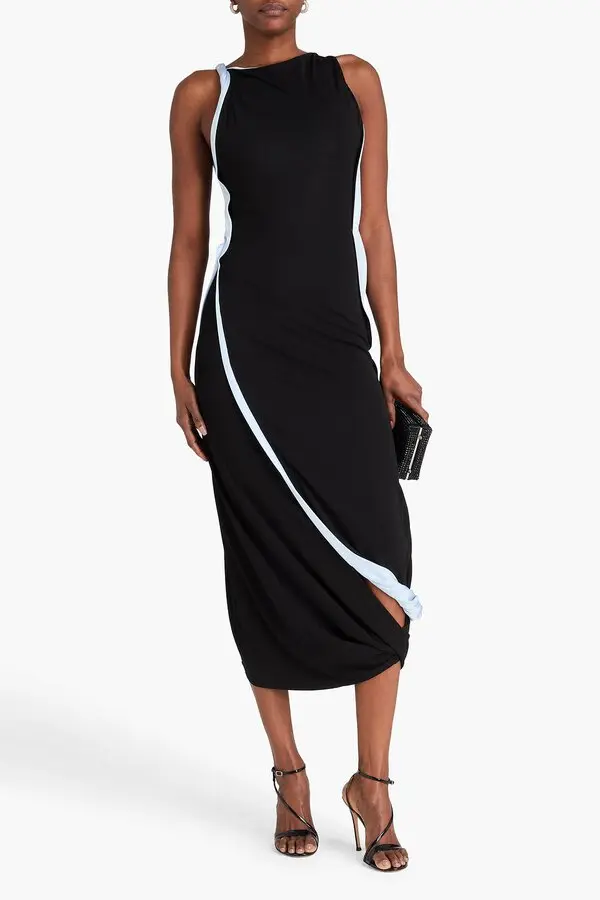 Victoria Beckham Asymmetric Two-tone Jersey Midi Dress - Black
