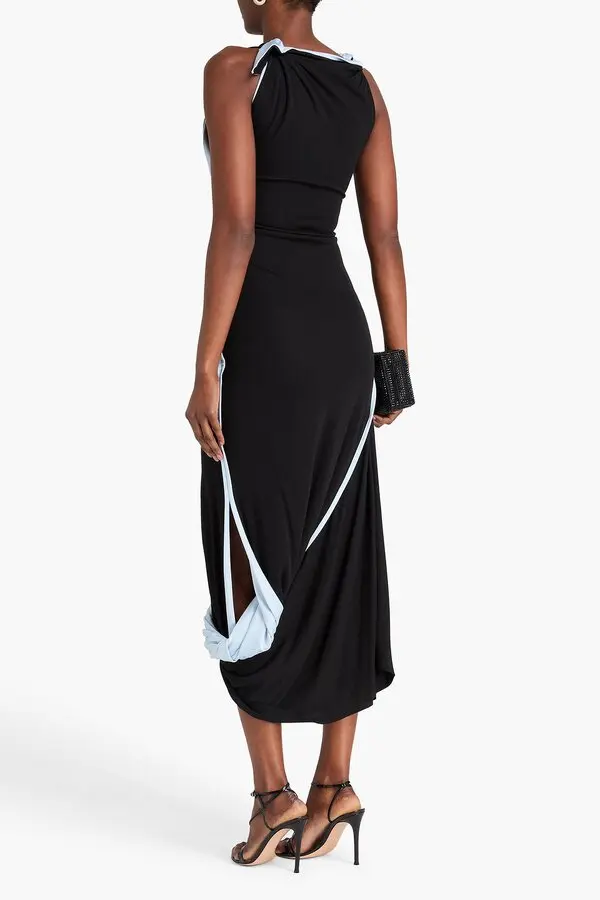 Victoria Beckham Asymmetric Two-tone Jersey Midi Dress - Black