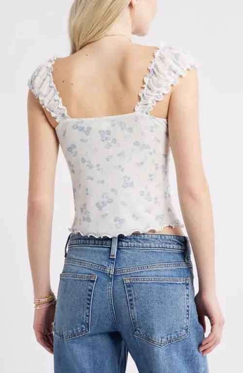 Bp. Print Mesh Top - White- Blue Emory Floral