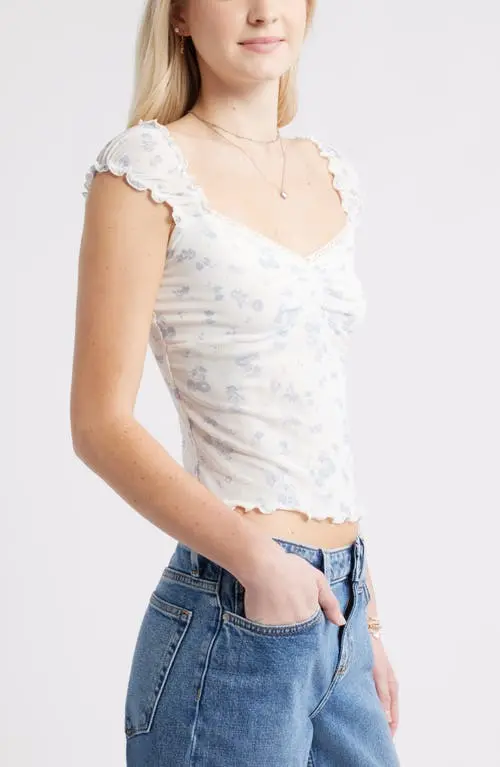 Bp. Print Mesh Top - White- Blue Emory Floral