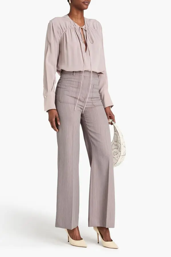 Victoria Beckham Wool Flared Pants - Stone
