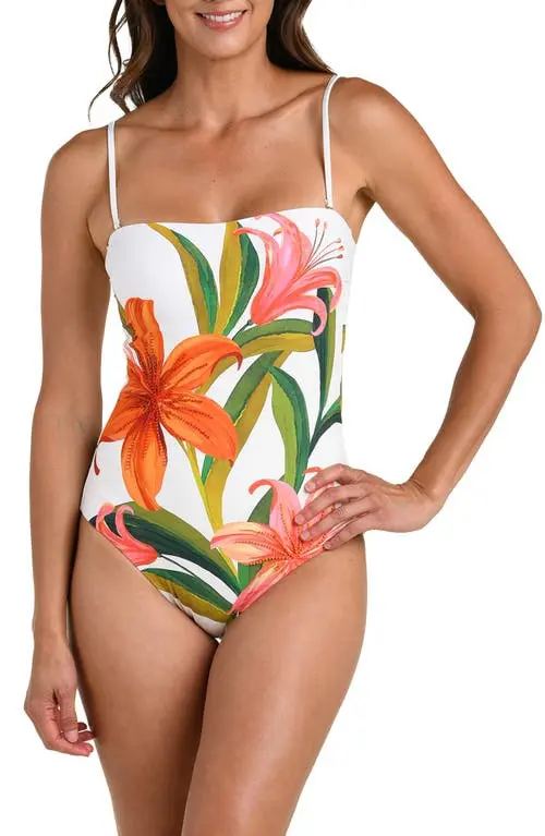 La Blanca Jungle Blossoms Beaded One-piece Swimsuit - Ivory Multi