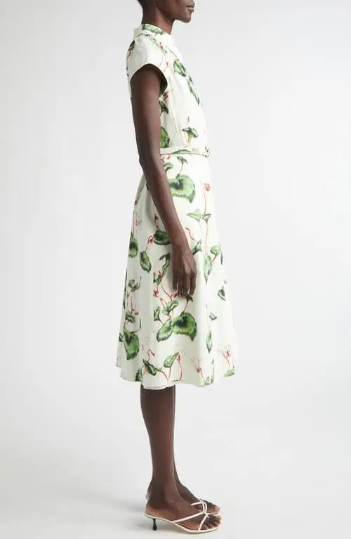 Oscar De La Renta Chiné Cyclamen Cap Sleeve Poplin Dress - White/ivory