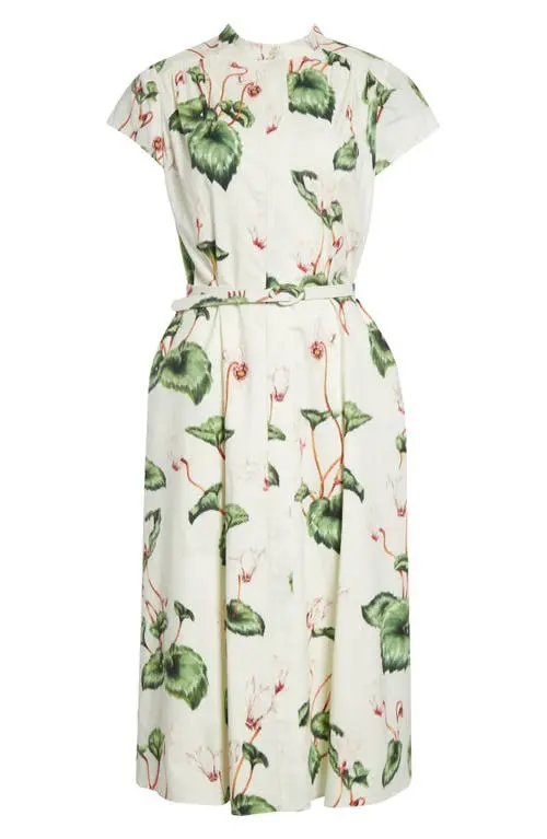 Oscar De La Renta Chiné Cyclamen Cap Sleeve Poplin Dress - White/ivory