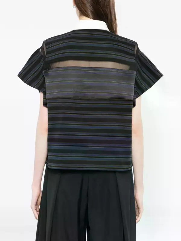 Sacai Striped Collar Top - Black
