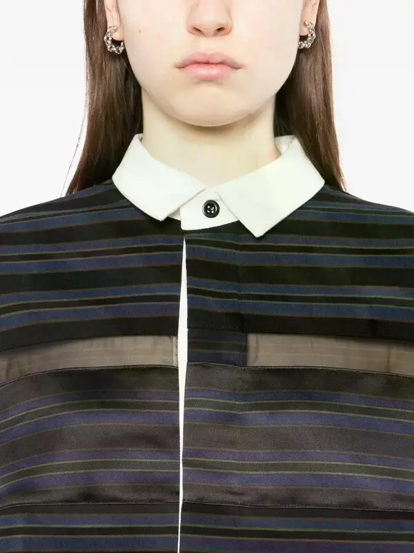 Sacai Striped Collar Top - Black