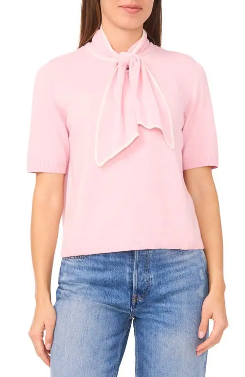 CECE DUPRAZ Tipped Tie Neck Sweater - Charming Pink