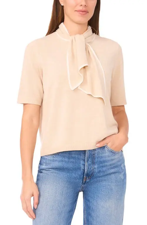 CECE DUPRAZ Tipped Tie Neck Sweater - French Taupe