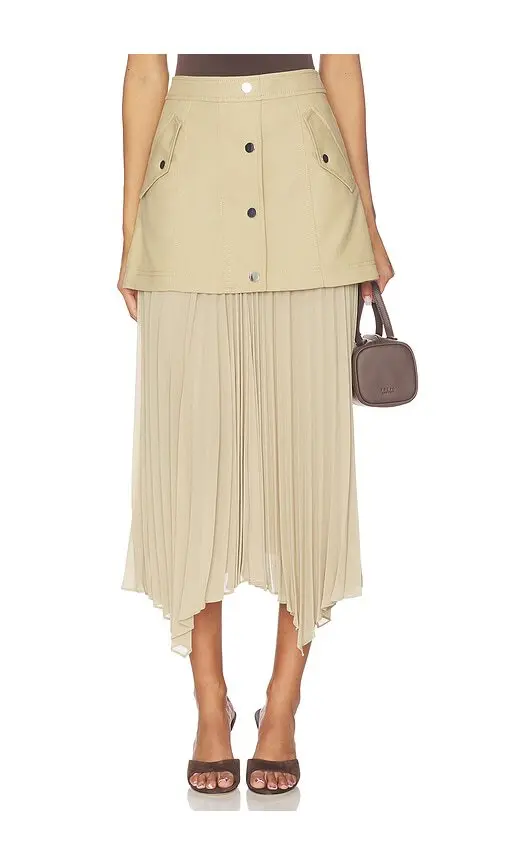 Veronica Beard Asymmetrical Pleated Skirt - Sand