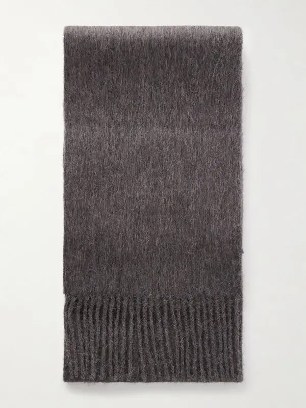 Acne Studios Vinnie Fringed Logo-embroidered Alpaca And Wool-blend Scarf - Gray