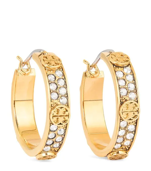 Tory Burch Icon Pavé Hoop Earrings - Gold