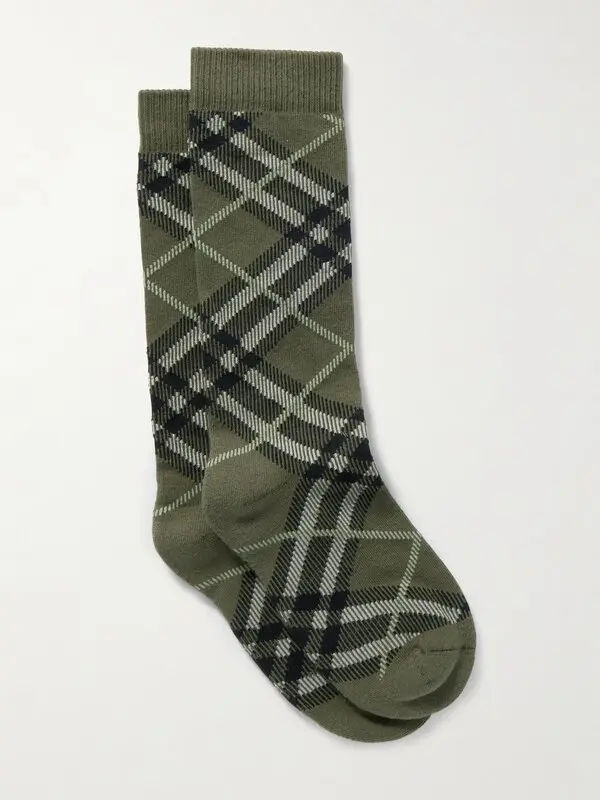 Burberry Checked Cotton-blend Jacquard Socks - Green