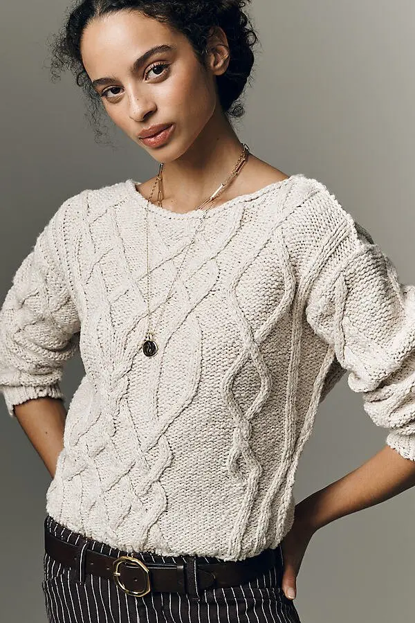PILCRO Kirby Cable Knit Sweater - Ivory