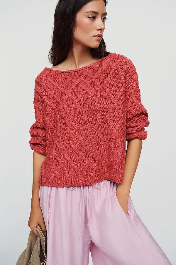 PILCRO Kirby Cable Knit Sweater - Rose