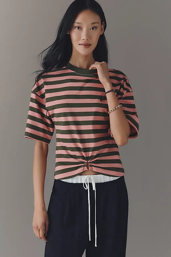 Anthropologie Cotton Hardware T-shirt - Baked Olive/baked Pink