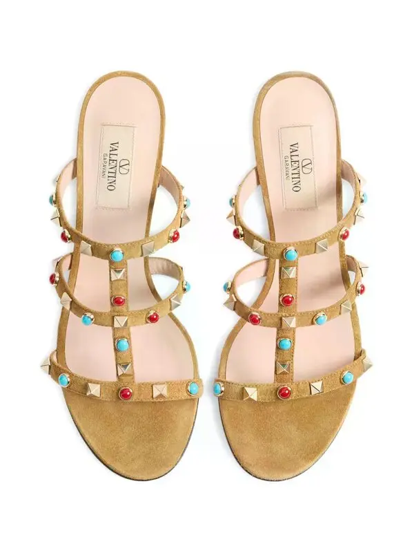 Valentino Garavani Rockstud Cabochon-embellished Leather Sandals - Brown