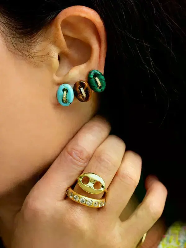 JENNA BLAKE 18k Yellow Mariner Malachite And Diamond Earrings