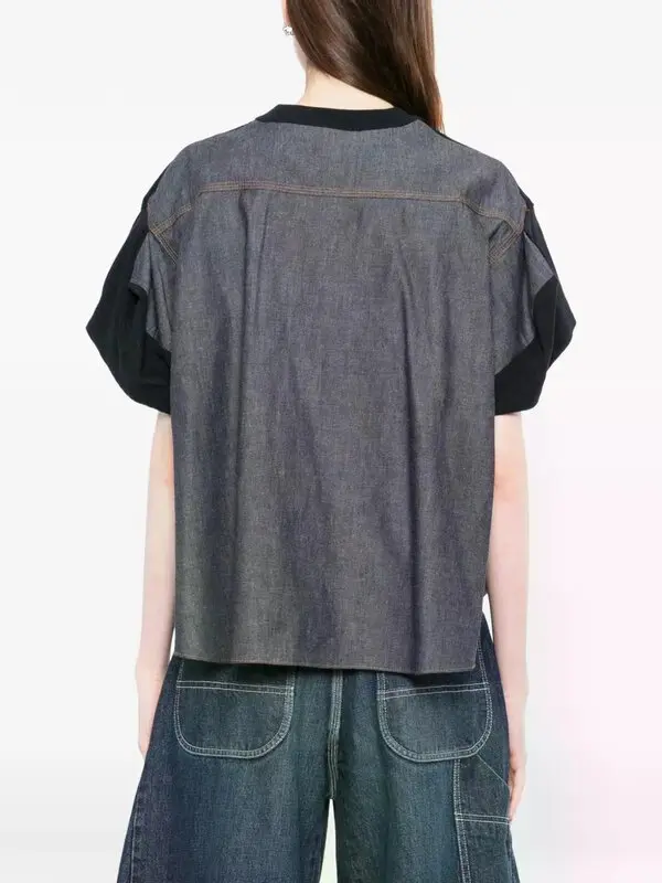 Sacai Exposed-seam Cotton T-shirt - Blue