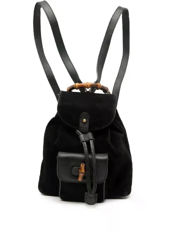 Gucci 2000-2015 Suede Bamboo Backpack - Black