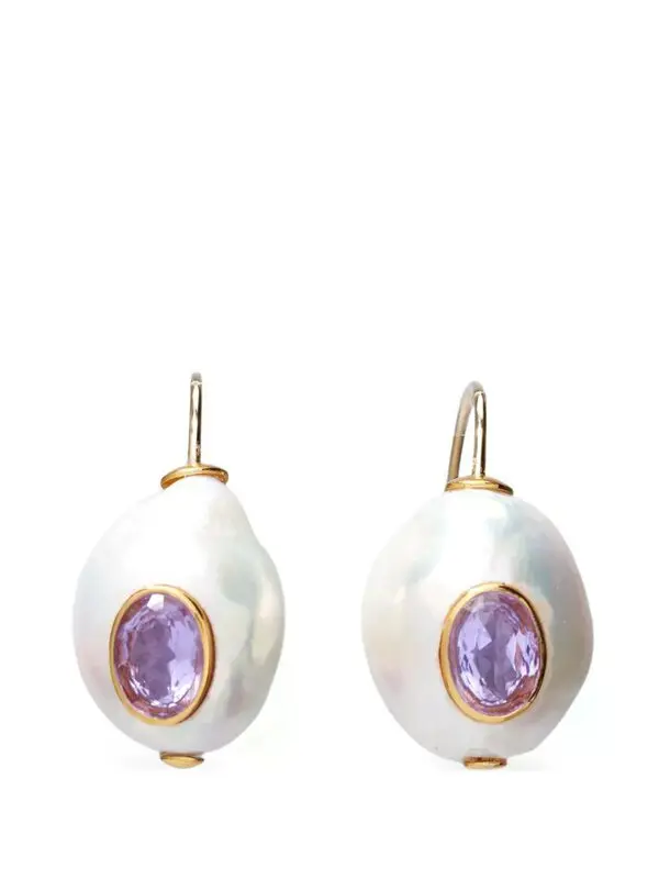 LIZZIE FORTUNATO Pearl And Amethyst-embellished Earrings - White