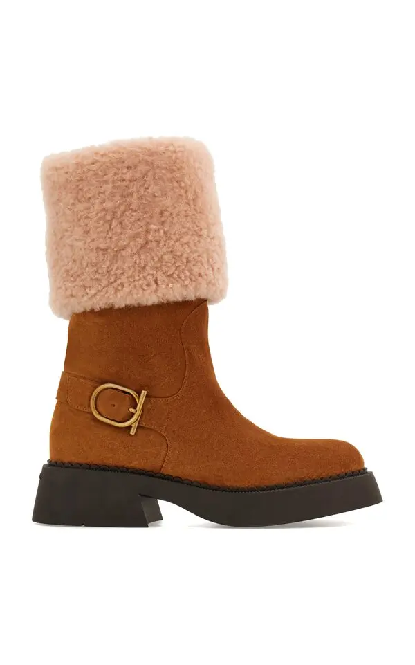 FERRAGAMO Zaki Shearling-trimmed Leather Boots