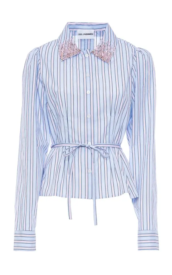 DES_PHEMMES Classic Beaded Cotton Shirt - Stripe