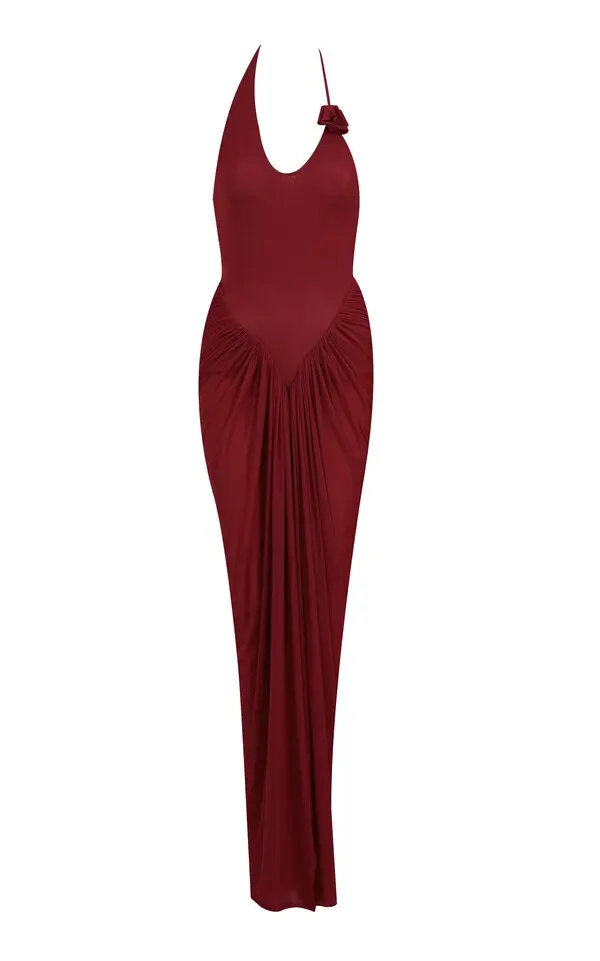 MAYGEL CORONEL Vestalia Jersey Maxi Dress With Rosette Detail - Red