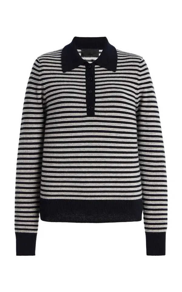 NILI LOTAN Prescott Cashmere Polo Sweater - Stripe
