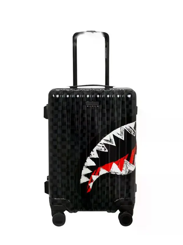 SPRAYGROUND Shark-graphic Checkered Luggage - Black