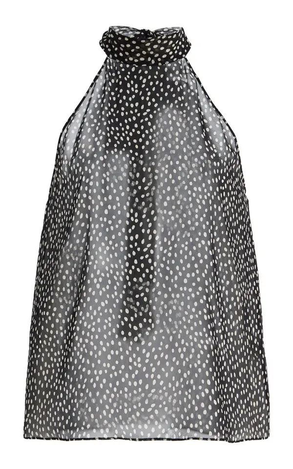 NILI LOTAN Alla Dotted Silk Halter Top - Black