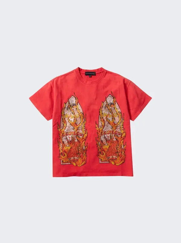 WHO DECIDES WAR Rhinestone Flame Glass Jersey Tee Ruby - Red