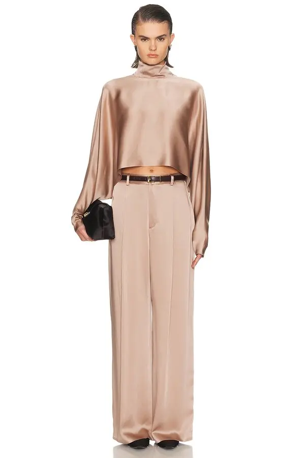 Lapointe Satin Caftan Top - Oat