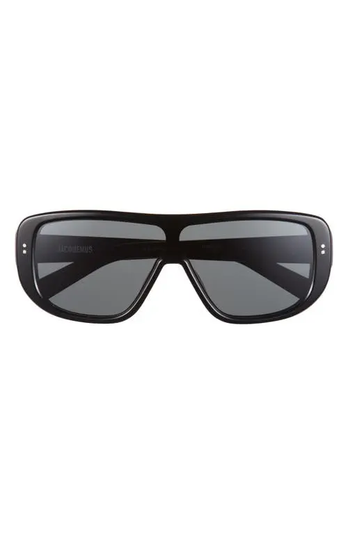 Jacquemus Polarized Shield Sunglasses - Black/silver/grey