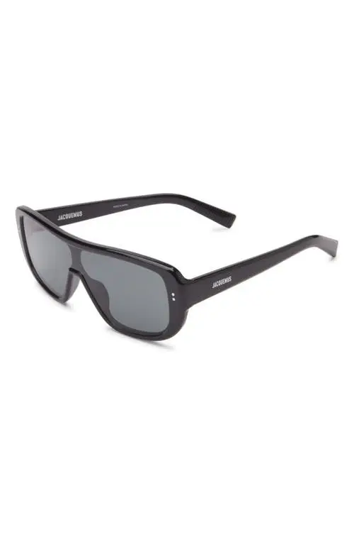 Jacquemus Polarized Shield Sunglasses - Black/silver/grey