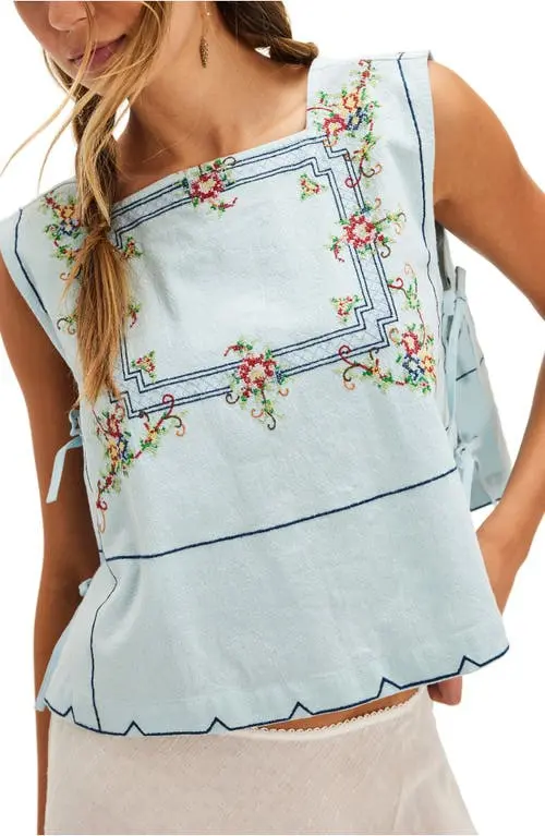 Free People Garden Wall Embroidered Crop Top - Blue Combo