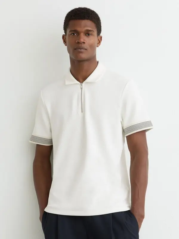 REISS Bruno Sleeve-trim Half-zip Polo Shirts - White