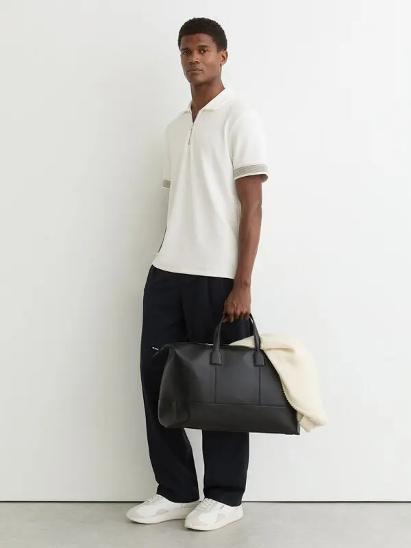 REISS Sleeve-trim Half-zip Polo Shirt - White