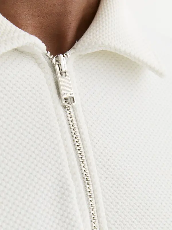 REISS Sleeve-trim Half-zip Polo Shirt - White