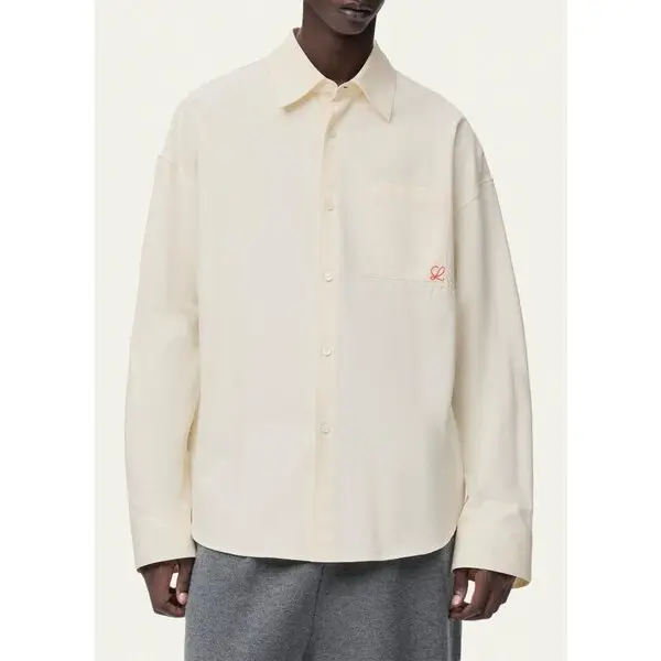 Loewe Embroidered Anagram Pocket Button-down Shirt - Ecru