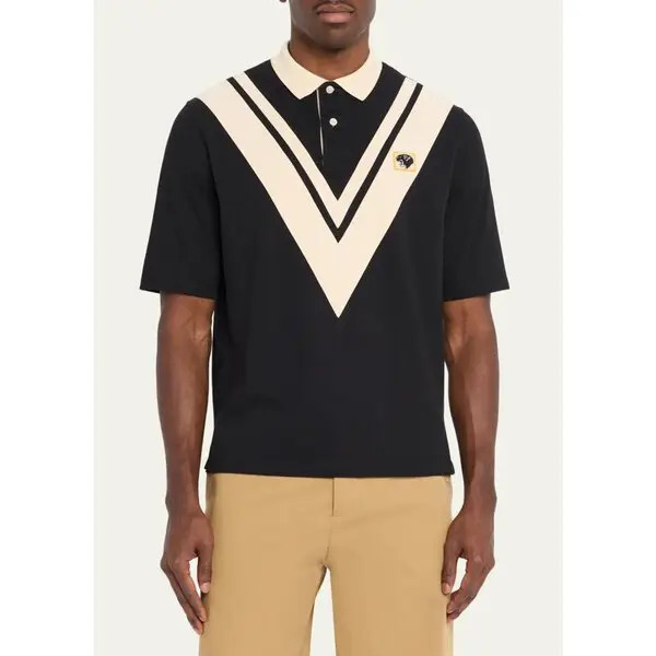 Valentino Garavani Inlaid V Cotton Polo Shirt With Panther Patch - Black