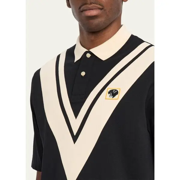Valentino Garavani Inlaid V Cotton Polo Shirt With Panther Patch - Black