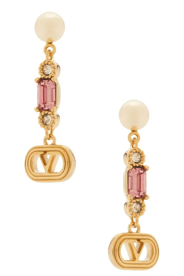 Valentino Garavani Ovalette Perla Dangle Earrings - Oro  Light Gold  & Light Rose
