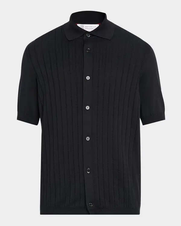 Brunello Cucinelli Cotton Rib Short-sleeve Shirt - C101 Black