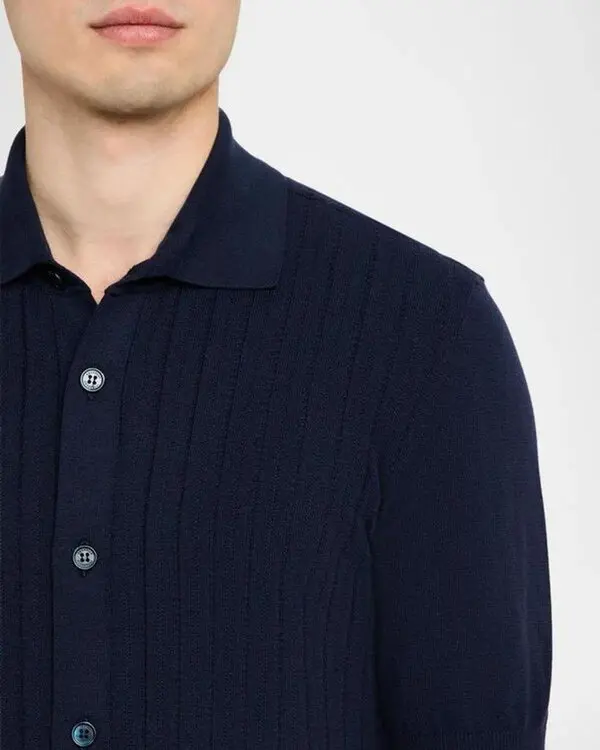 Brunello Cucinelli Cotton Ribbed Shirt - Navy