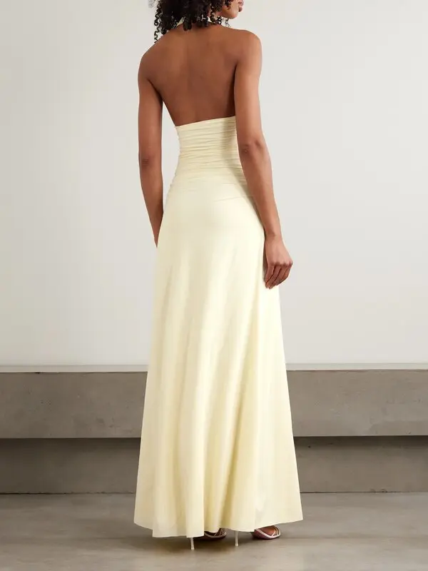 MAYGEL CORONEL Villadiego Appliquéd Stretch-jersey Halterneck Maxi Dress - Neutrals