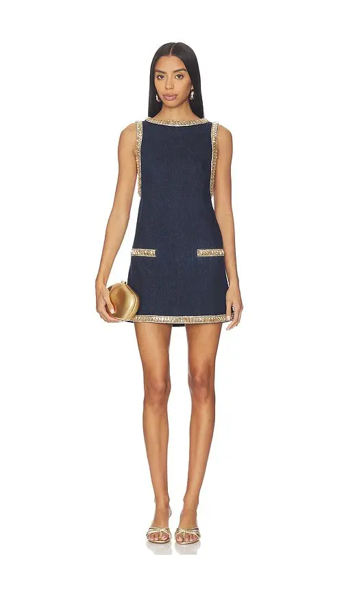 Retrofete Dorte Denim Dress With Rhinestone Trims