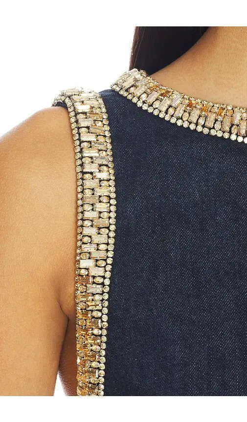 Retrofete Dorte Denim Dress With Rhinestone Trims
