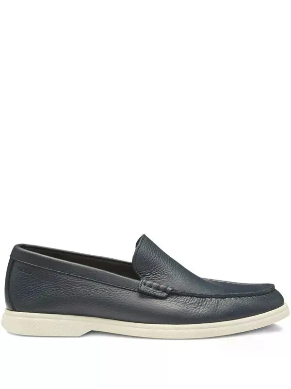 BOSS Logo-detail Moccasins In Tumbled Leather - Blue