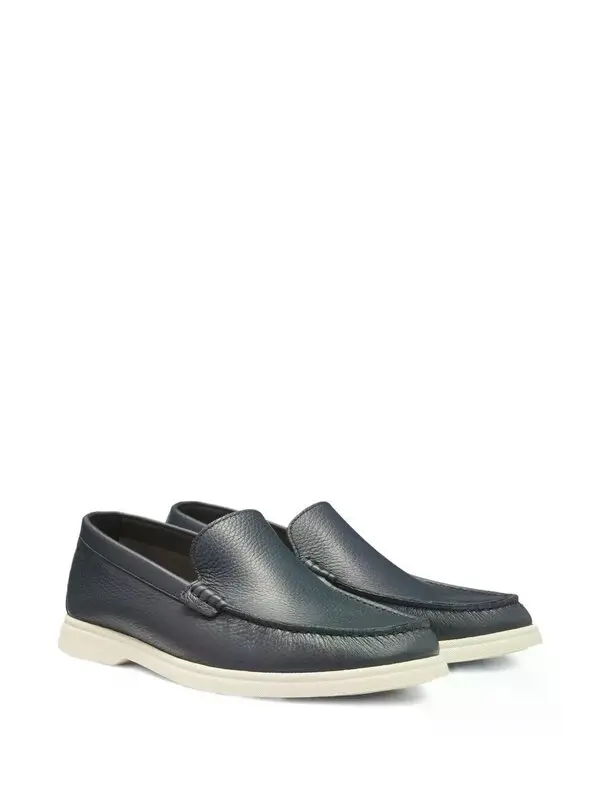 BOSS Logo-detail Moccasins In Tumbled Leather - Blue